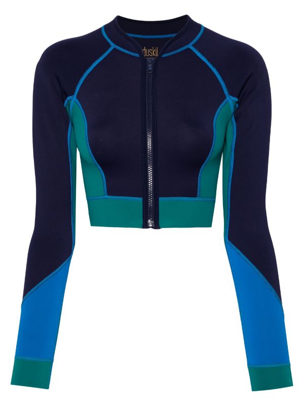Neoprene Long Sleeve Classic Neoprene Panel Rash | Navy & Green | Duskii